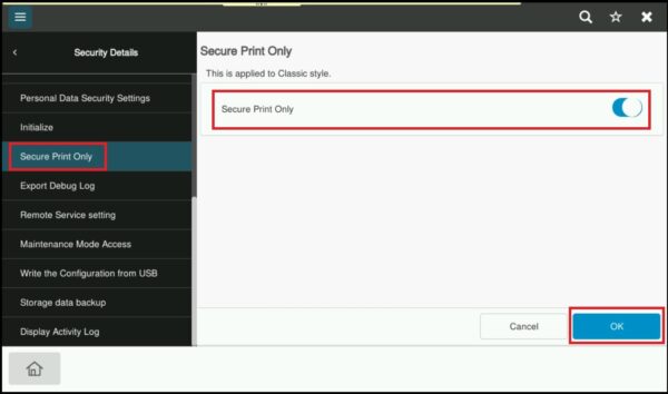 How to setup Secure Print only - Konica Minolta+ Assist