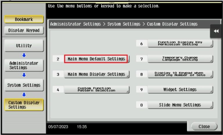 How to customizing the Main Menu of Machine - Konica Minolta+ Assist